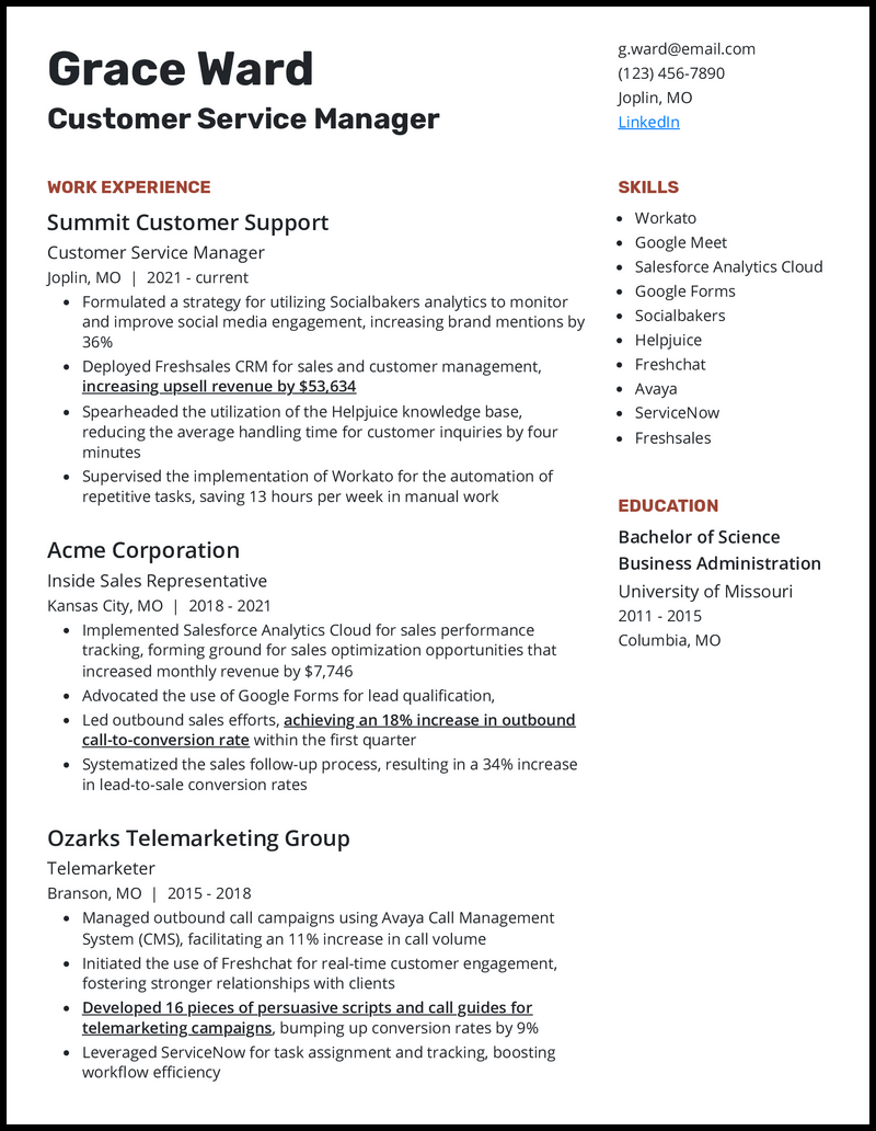 5 Customer Service Manager Resume Examples for 2025