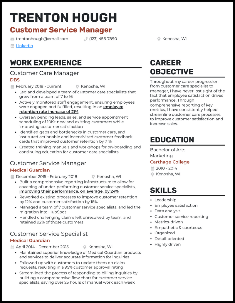5 Customer Service Manager Resume Examples for 2025