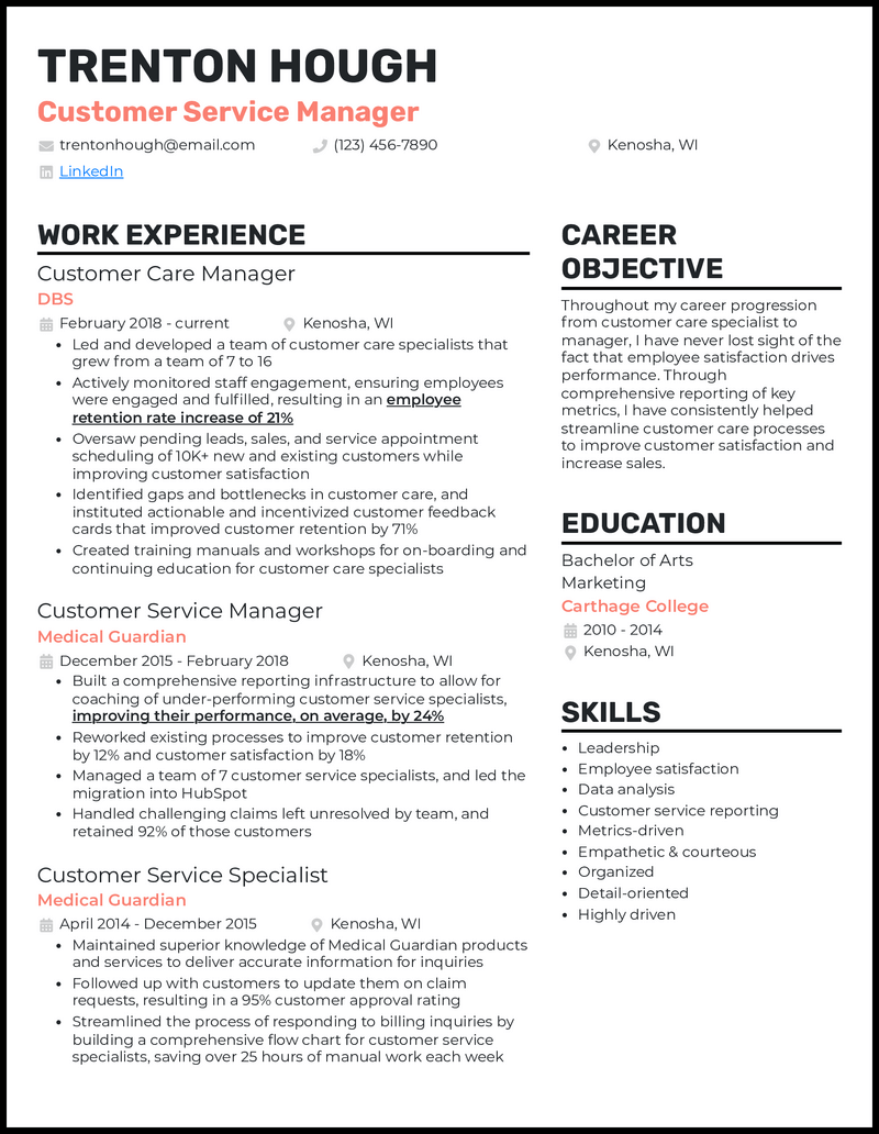 5 Customer Service Manager Resume Examples for 2026