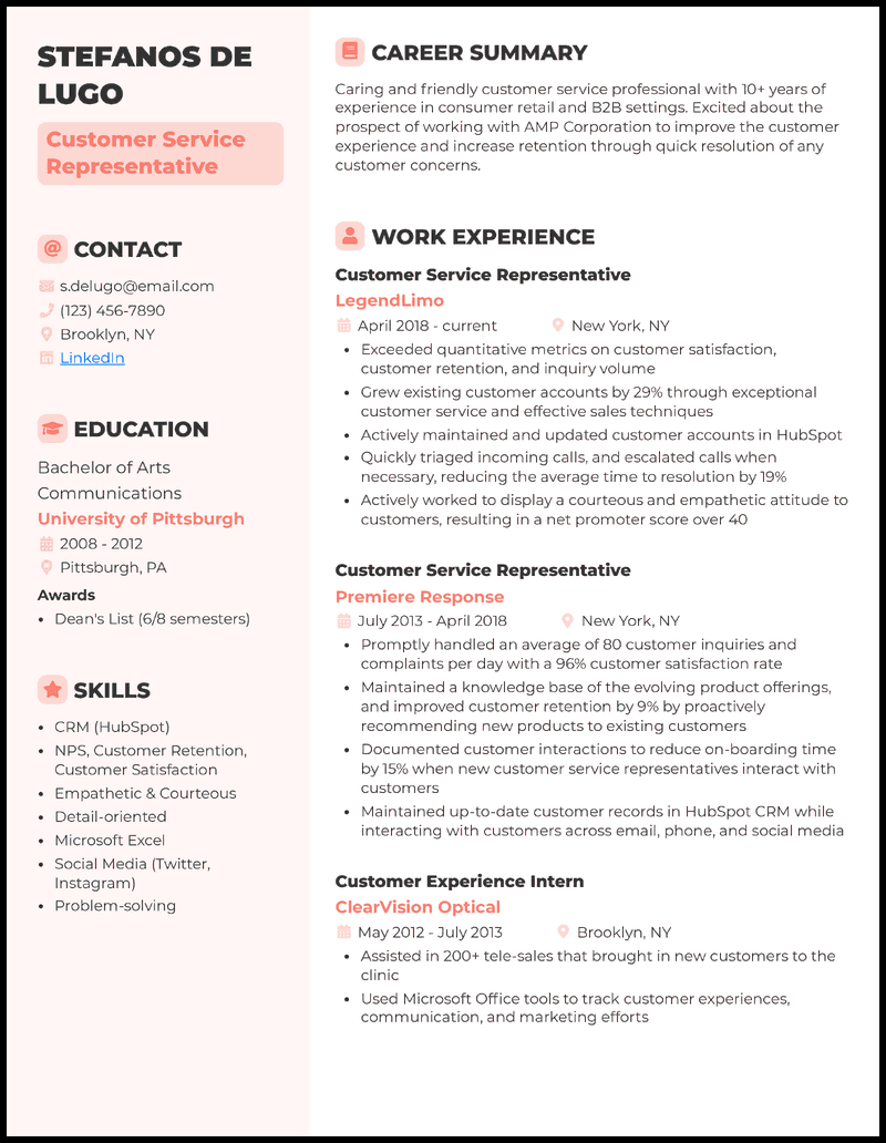 34 Customer Service Resume Examples for 2025