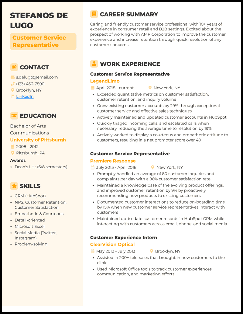 34 Customer Service Resume Examples for 2025
