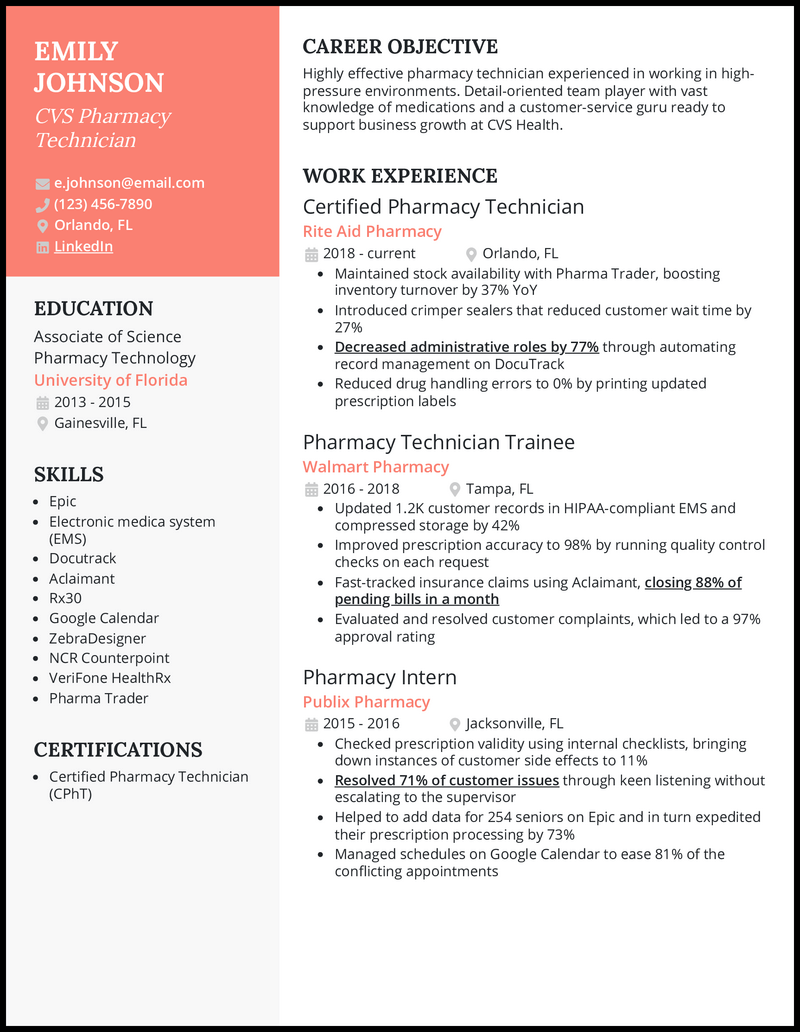 10 Pharmacy Technician Resume Examples for 2025