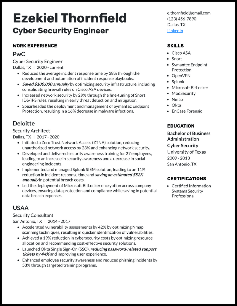 15 Cyber Security Resume Examples [& Templates]