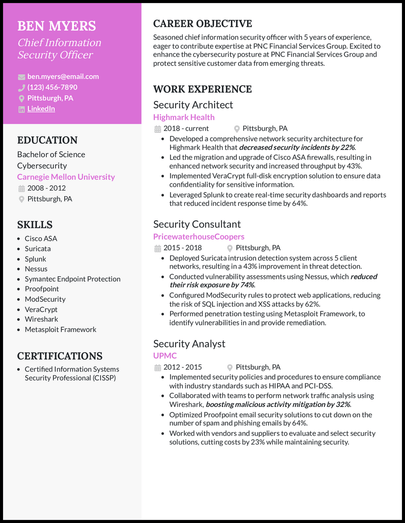 15 Cyber Security Resume Examples [& Templates]