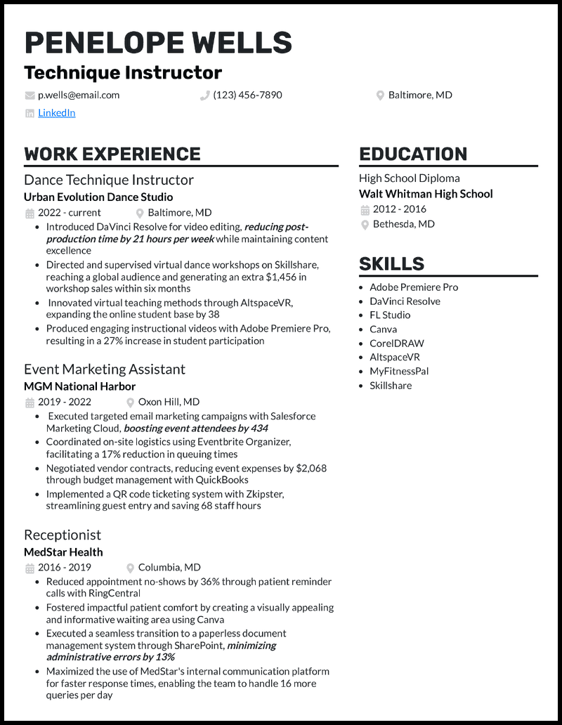 9 Dance Resume Examples [& Templates]