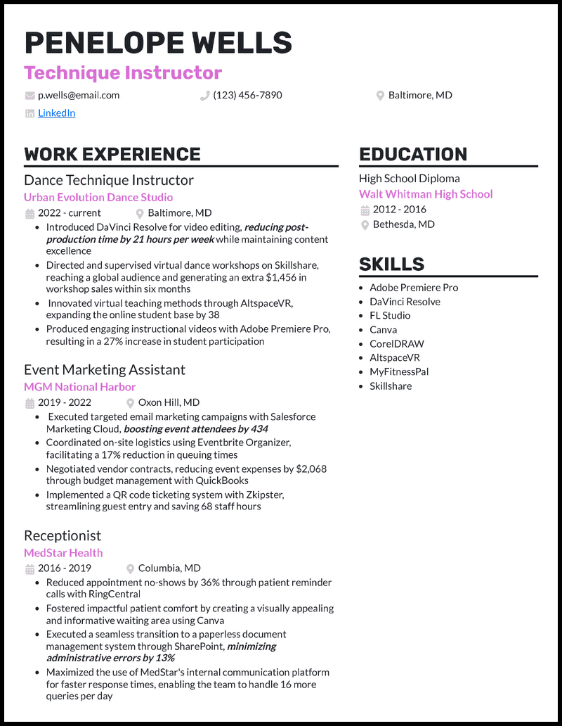 9 Dance Resume Examples [& Templates]