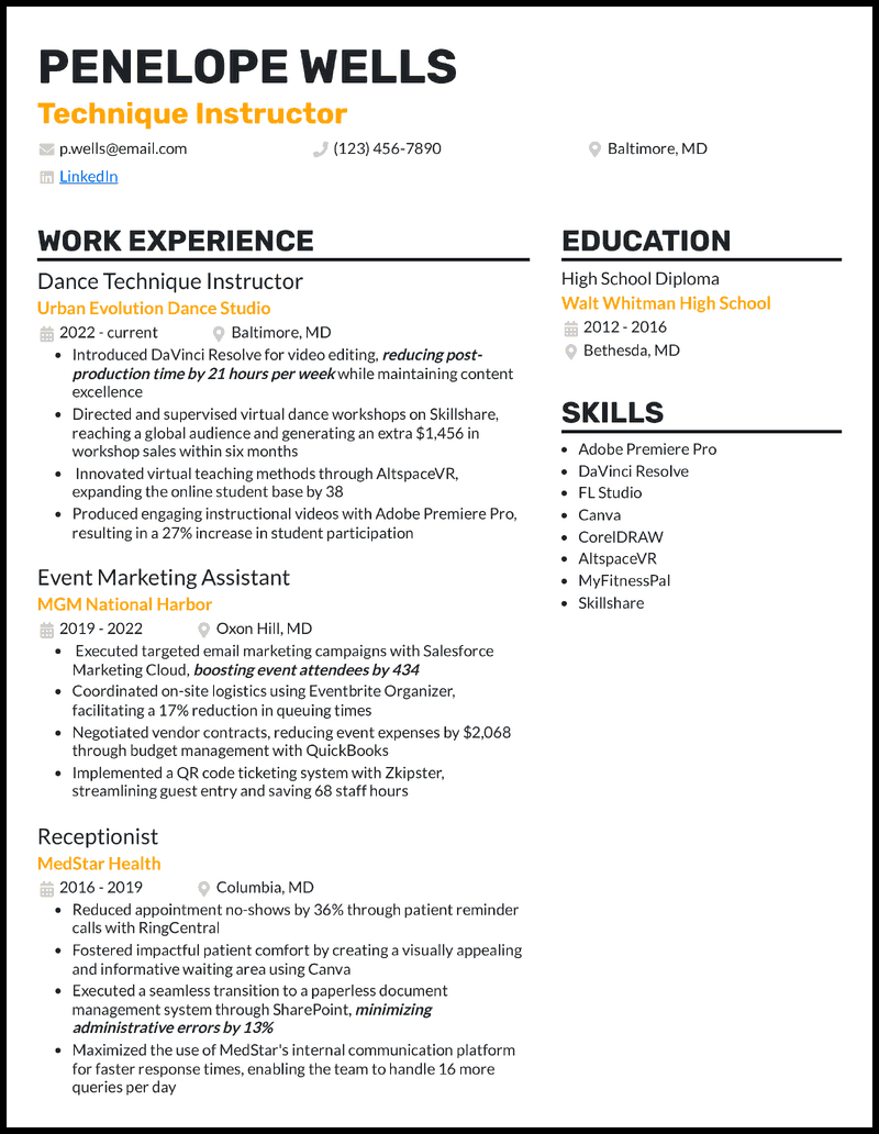 9 Dance Resume Examples [& Templates]