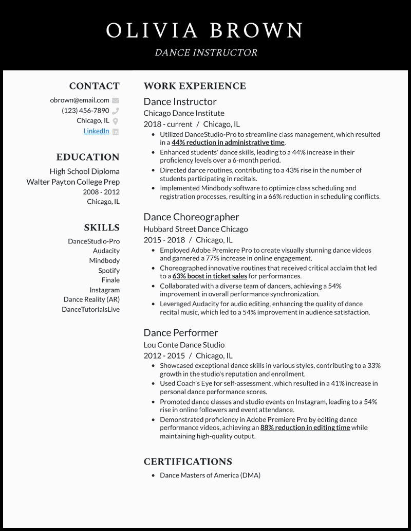 9 Dance Resume Examples [& Templates]