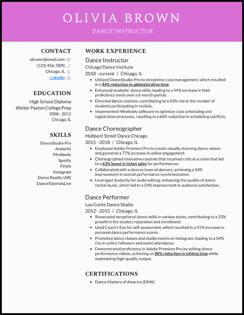 9 Dance Resume Examples [& Templates]
