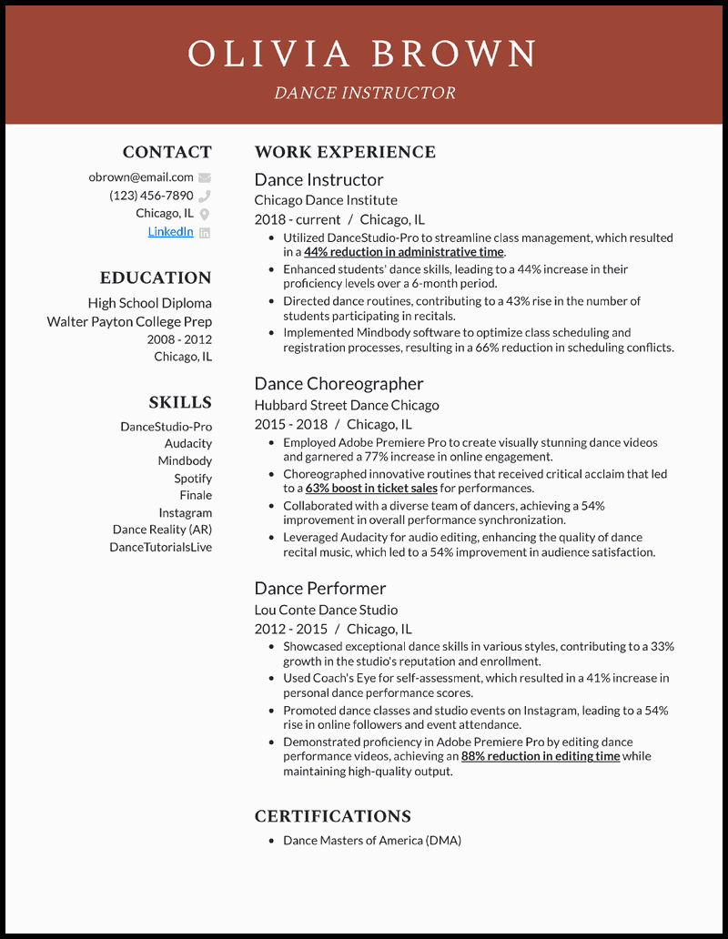 9 Dance Resume Examples [& Templates]