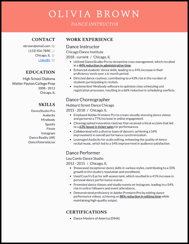 9 Dance Resume Examples [& Templates]