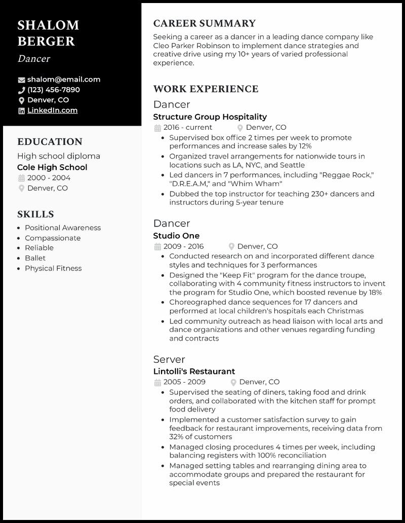 9 Dance Resume Examples [& Templates]