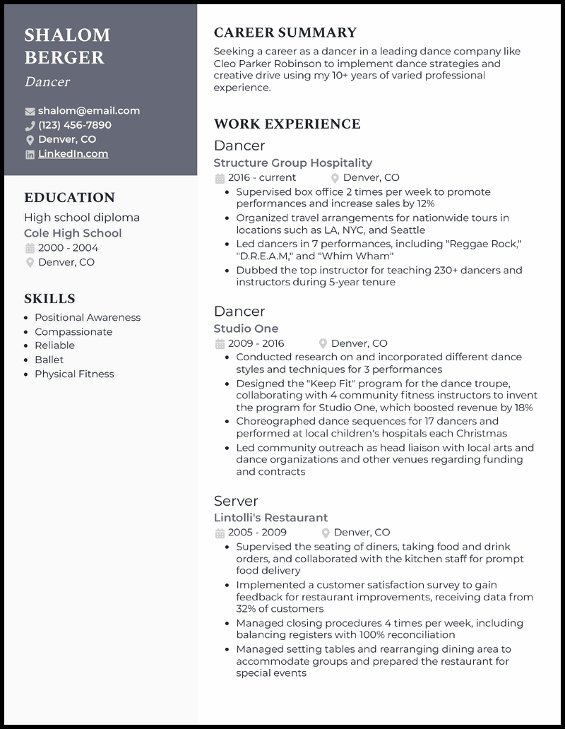 9 Dance Resume Examples [& Templates]