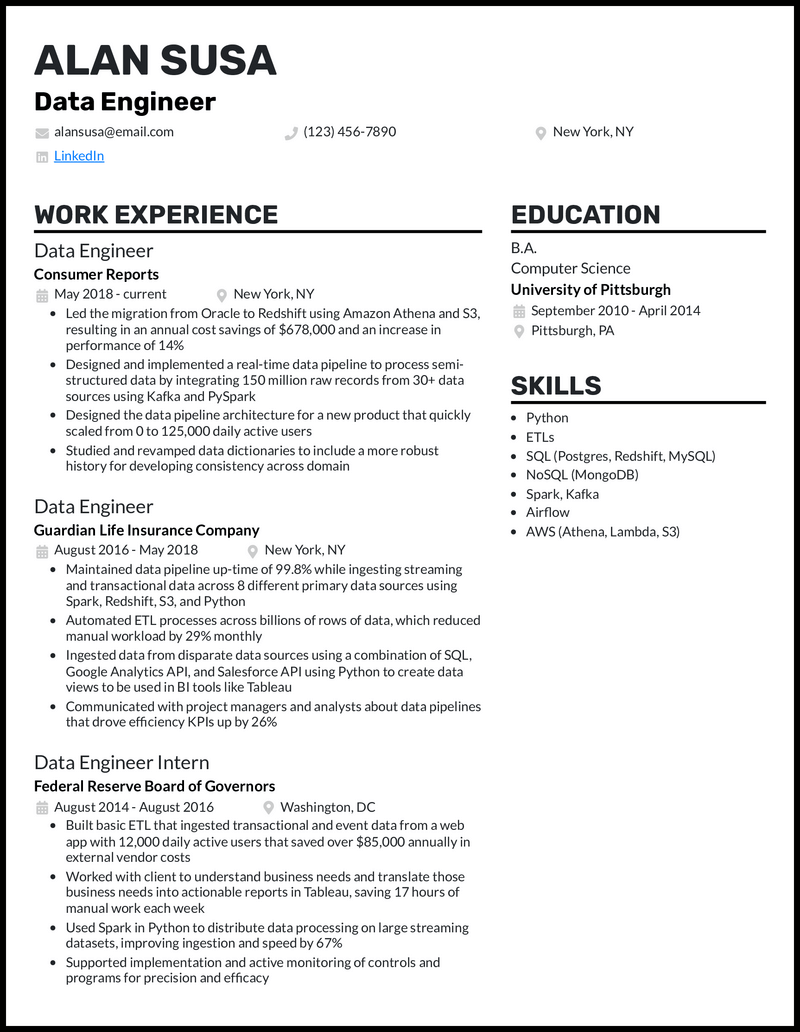 28 Data Engineer Resume Examples That Work in 2025
