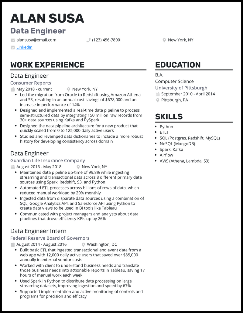 28 Data Engineer Resume Examples That Work in 2025