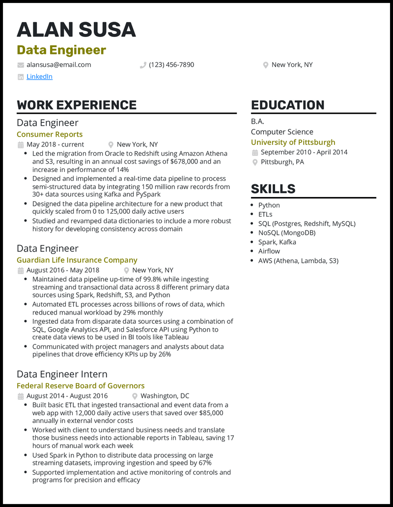 28 Data Engineer Resume Examples That Work in 2025