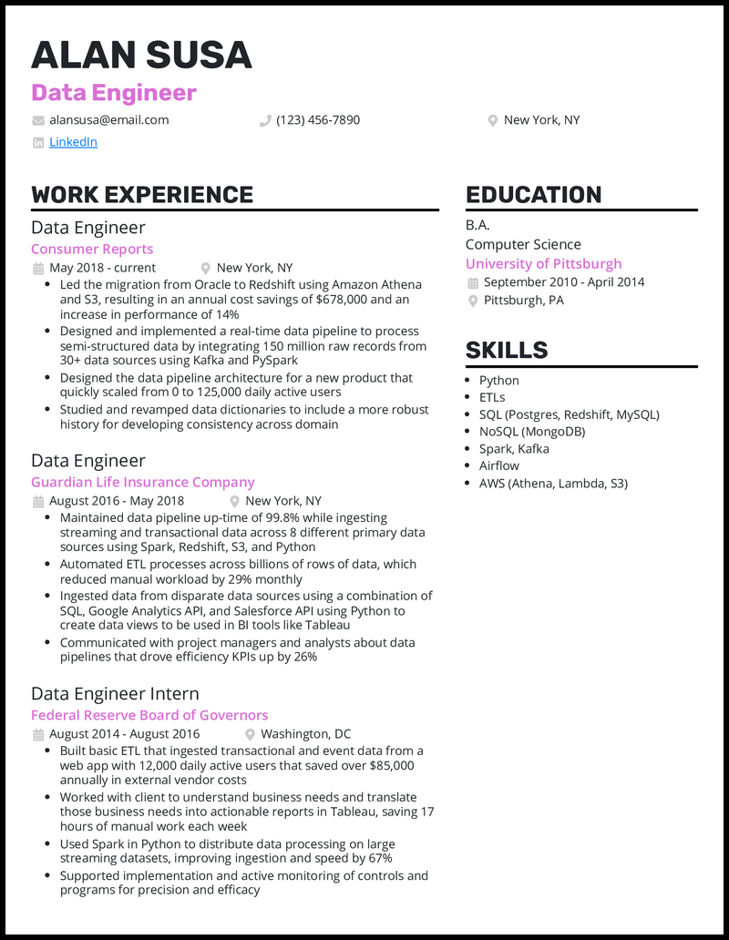 28 Data Engineer Resume Examples That Work in 2025