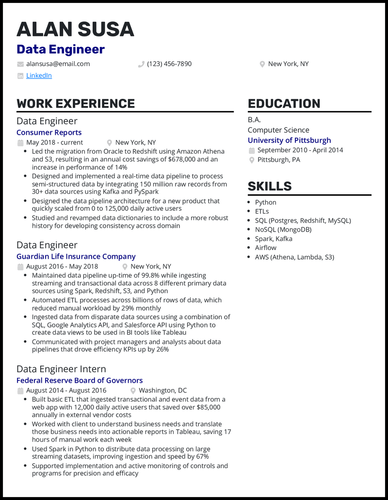 28 Data Engineer Resume Examples That Work in 2025