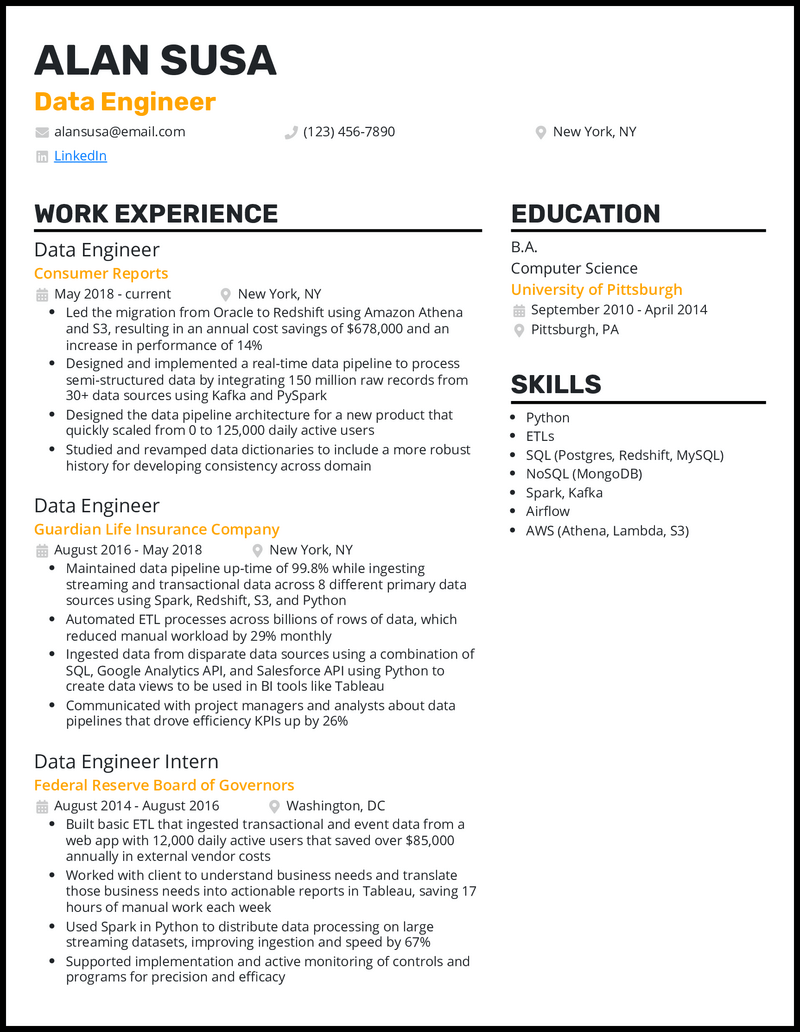 28 Data Engineer Resume Examples That Work in 2025