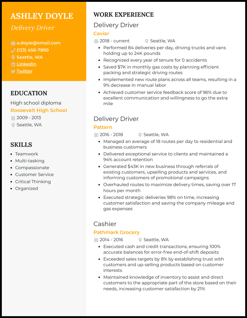 9 Delivery Driver Resume Examples That Work in 2025