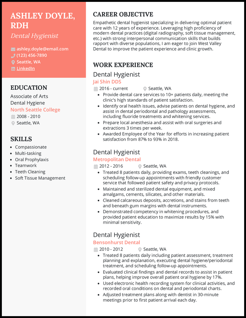 7 Dental Hygienist Resume Examples [& Templates]