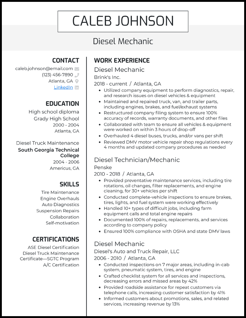 7 Auto Mechanic Resume Examples [& Templates]
