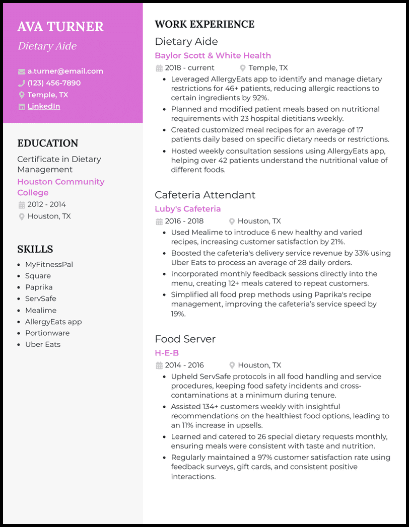 7 Food Service Worker Resume Examples for 2024