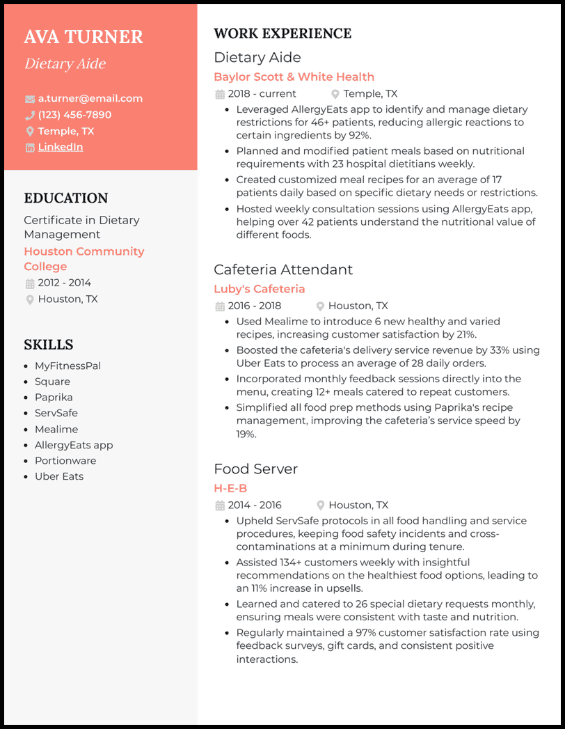 7 Food Service Worker Resume Examples for 2024