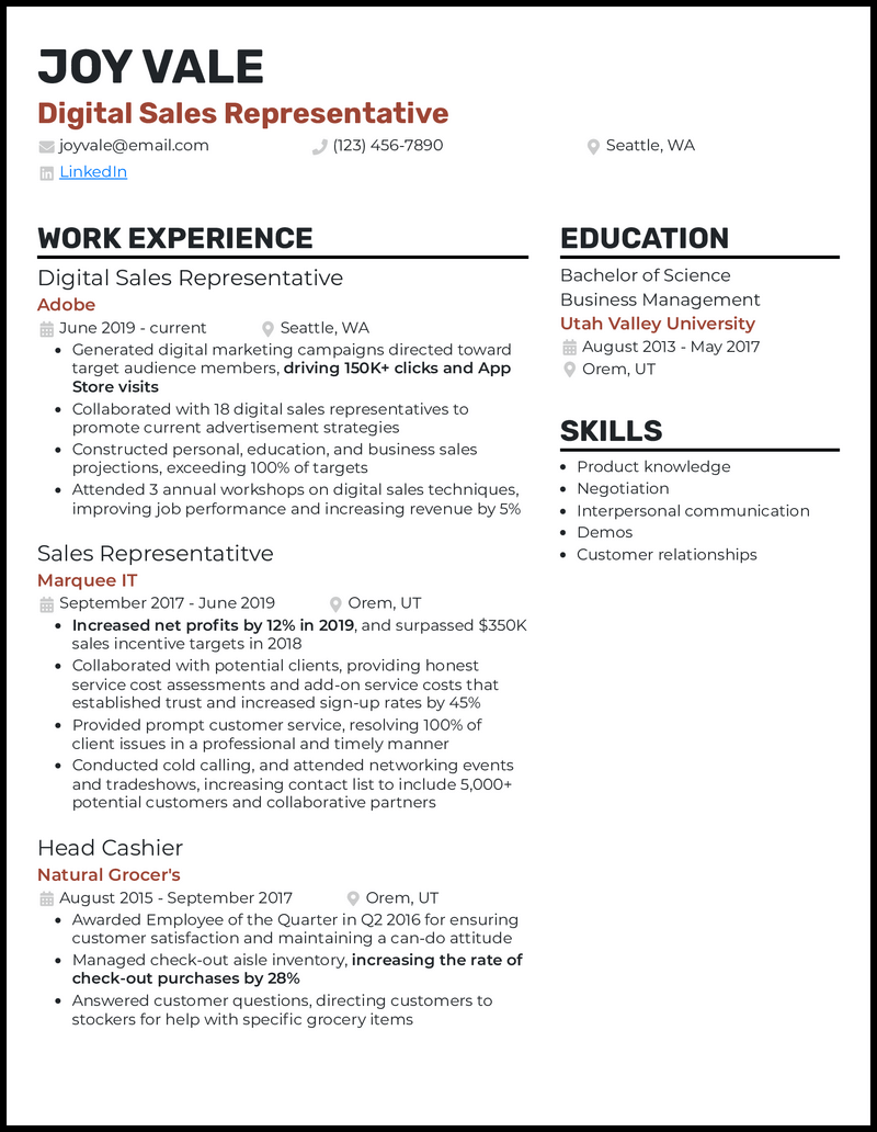 3 Digital Sales Resume Examples Winning the Job in 2024