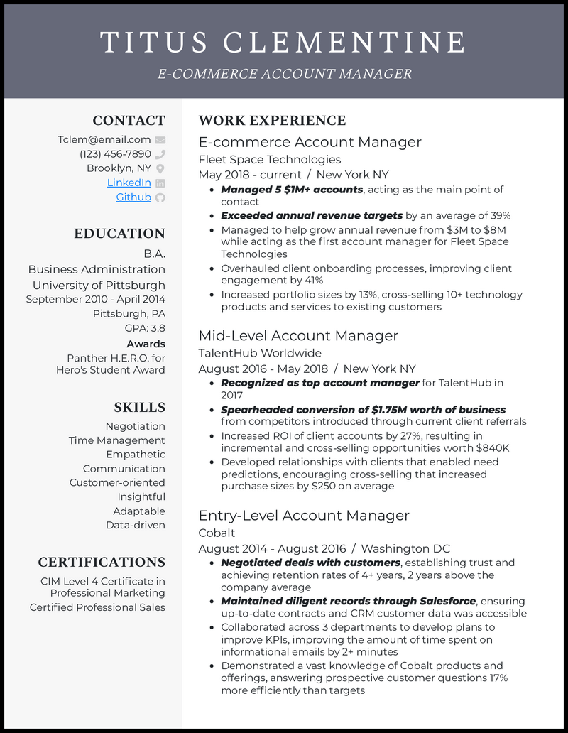 3 E-Commerce Account Manager Resume Examples & Templates [Edit Free]