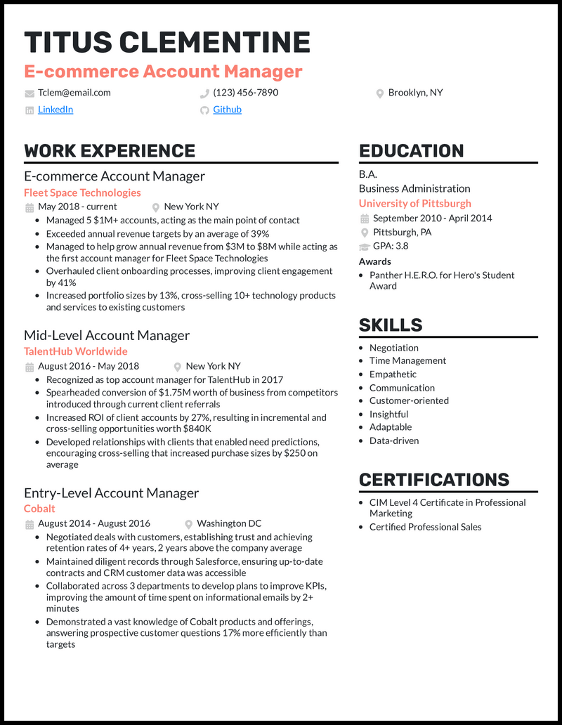 21 Account Manager Resume Examples That Work in 2024