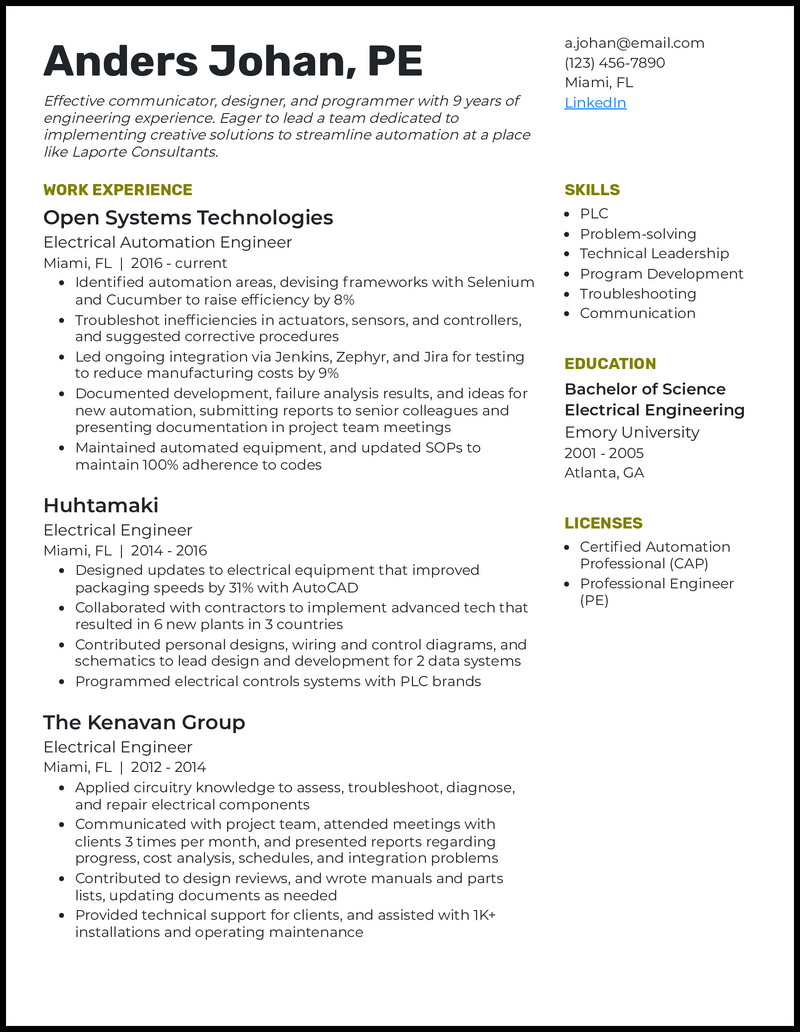 14 Electrical Engineer Resume Examples Built for 2024