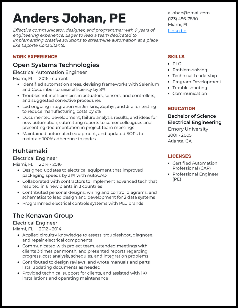 14 Electrical Engineer Resume Examples Built for 2024