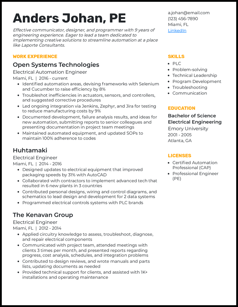 14 Electrical Engineer Resume Examples Built for 2024
