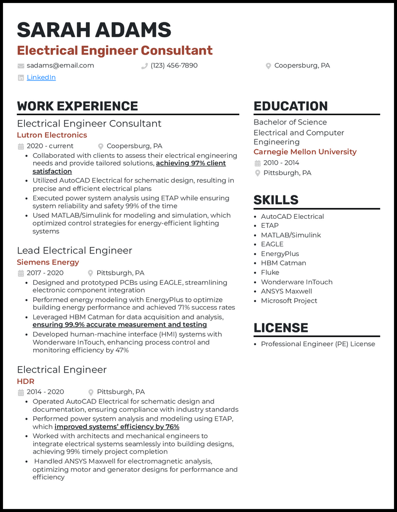 14 Electrical Engineer Resume Examples Built for 2024