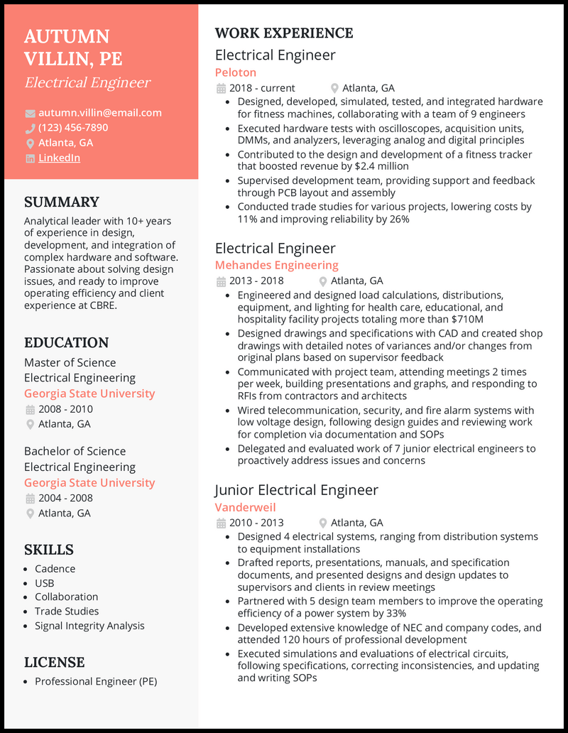 14 Electrical Engineer Resume Examples Built for 2024
