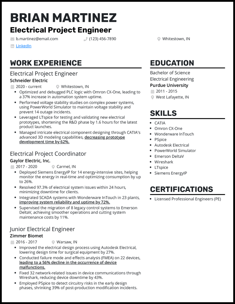 7 Project Engineer Resume Examples Designed for 2025