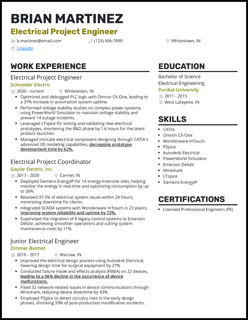 7 Project Engineer Resume Examples Designed for 2025
