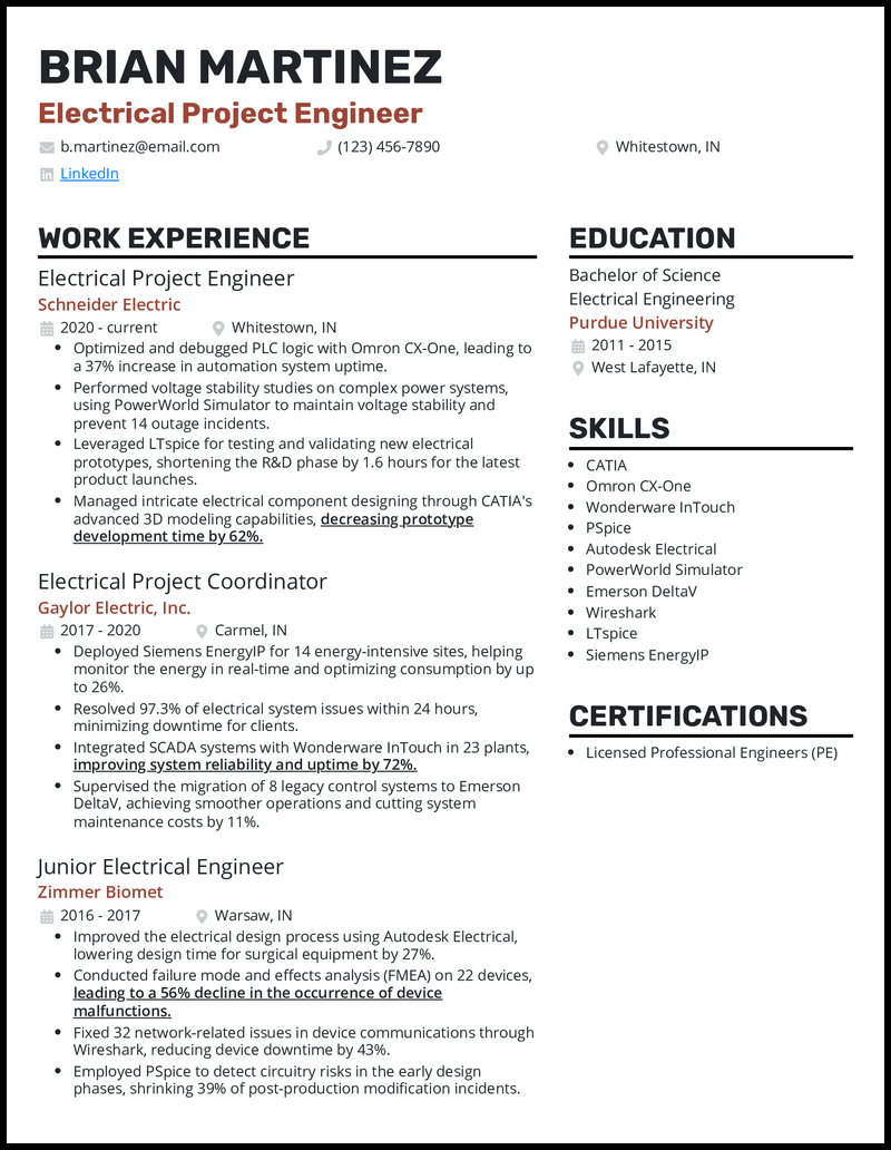 7 Project Engineer Resume Examples Designed for 2025