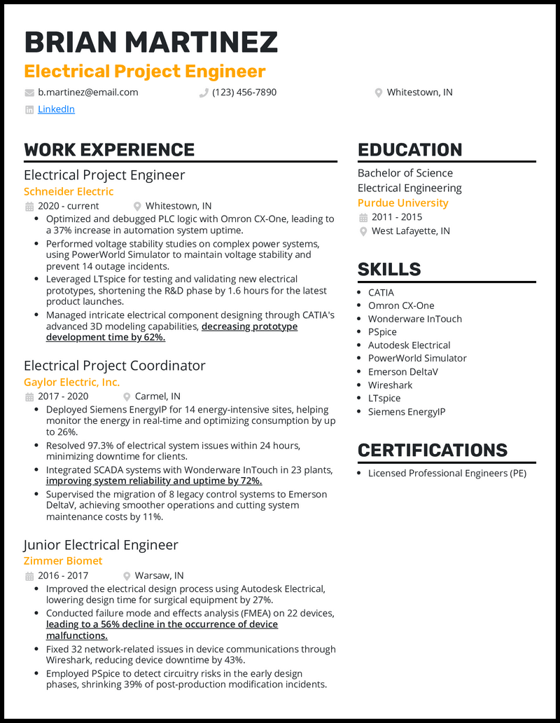 7 Project Engineer Resume Examples Designed for 2025