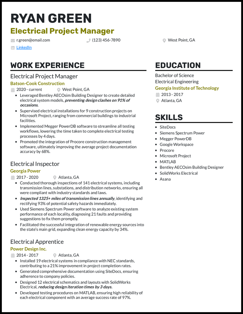 5 Electrical Project Manager Resume Examples & Templates [Edit Free]