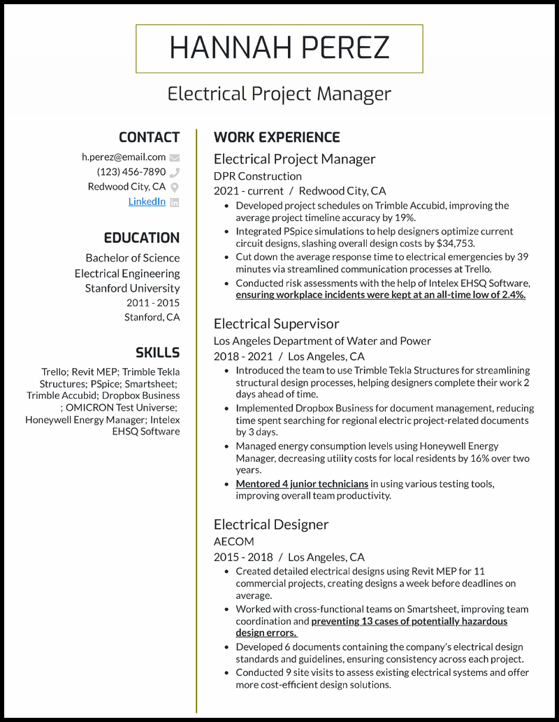5 Electrical Project Manager Resume Examples & Templates [Edit Free]