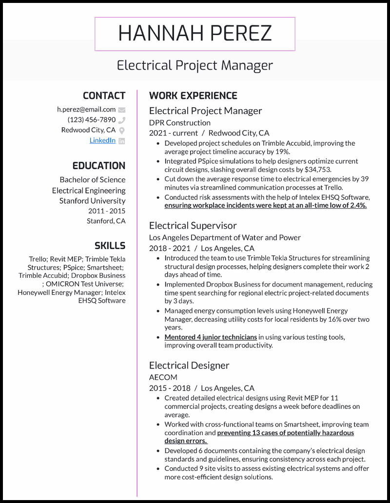 5 Electrical Project Manager Resume Examples & Templates [Edit Free]