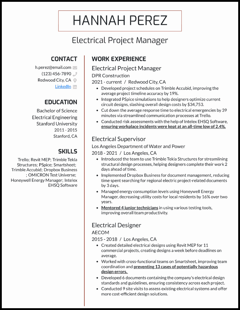 5 Electrical Project Manager Resume Examples & Templates [Edit Free]