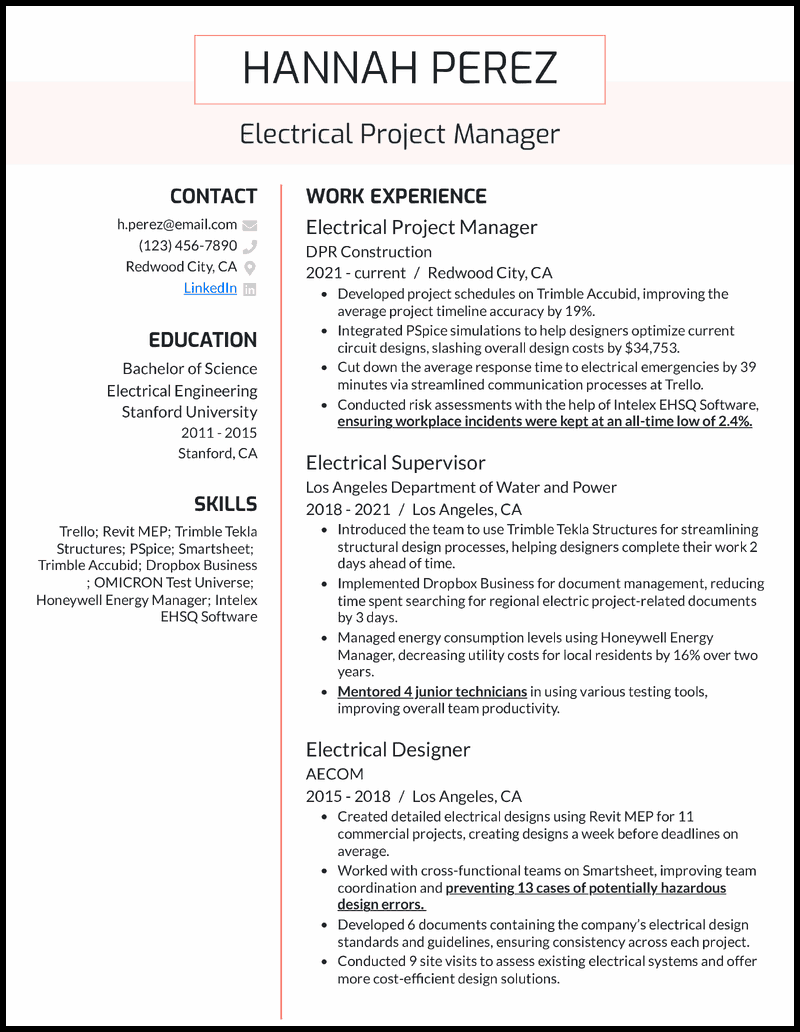 5 Electrical Project Manager Resume Examples & Templates [Edit Free]