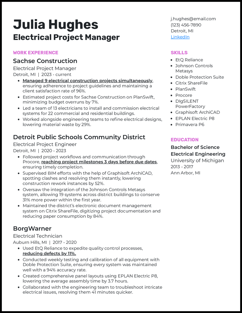 5 Electrical Project Manager Resume Examples & Templates [Edit Free]