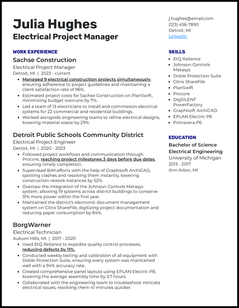5 Electrical Project Manager Resume Examples & Templates [Edit Free]