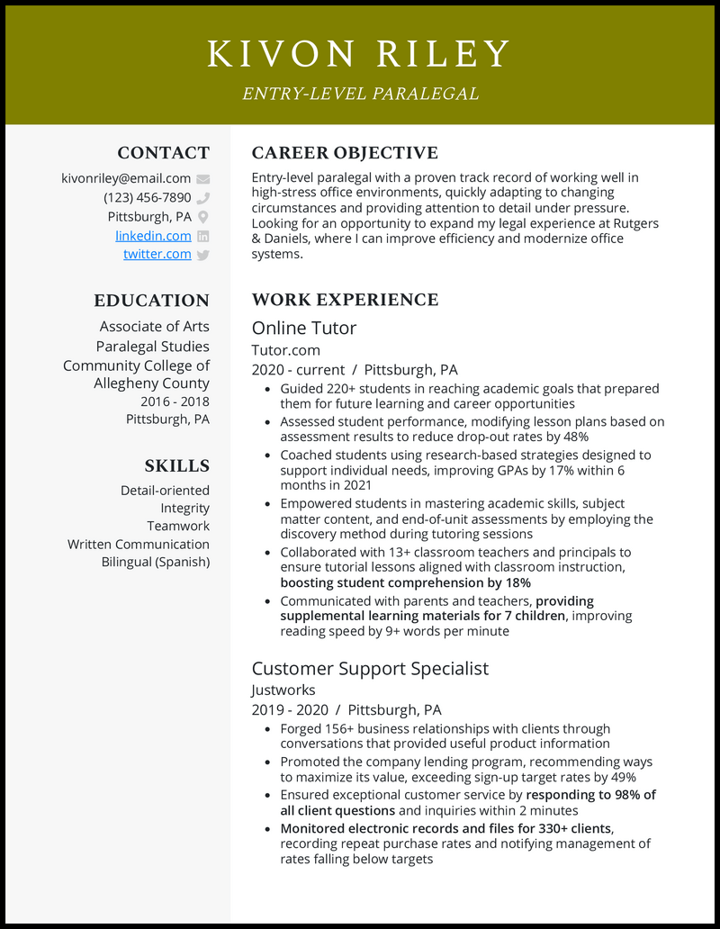 3 Entry-Level Paralegal Resume Examples Working in 2025