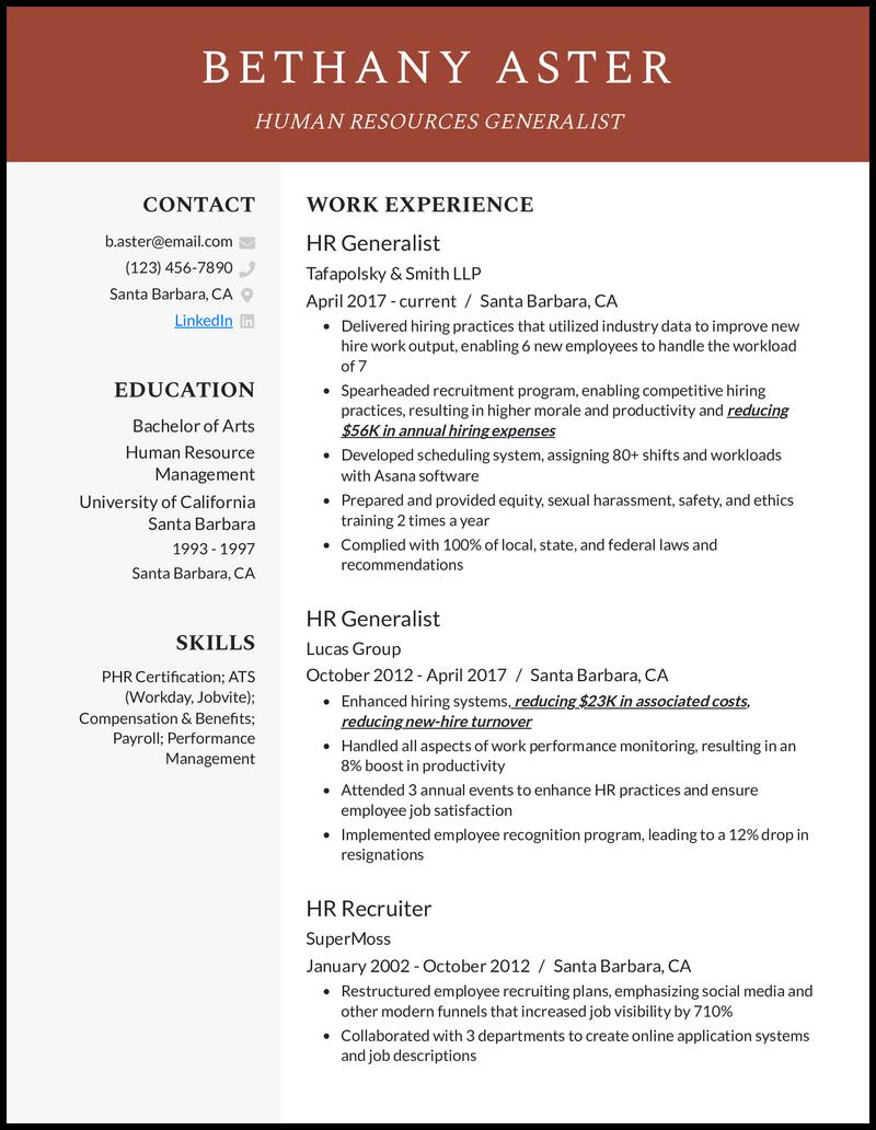 10 Human Resources Generalist Resume Examples for 2025