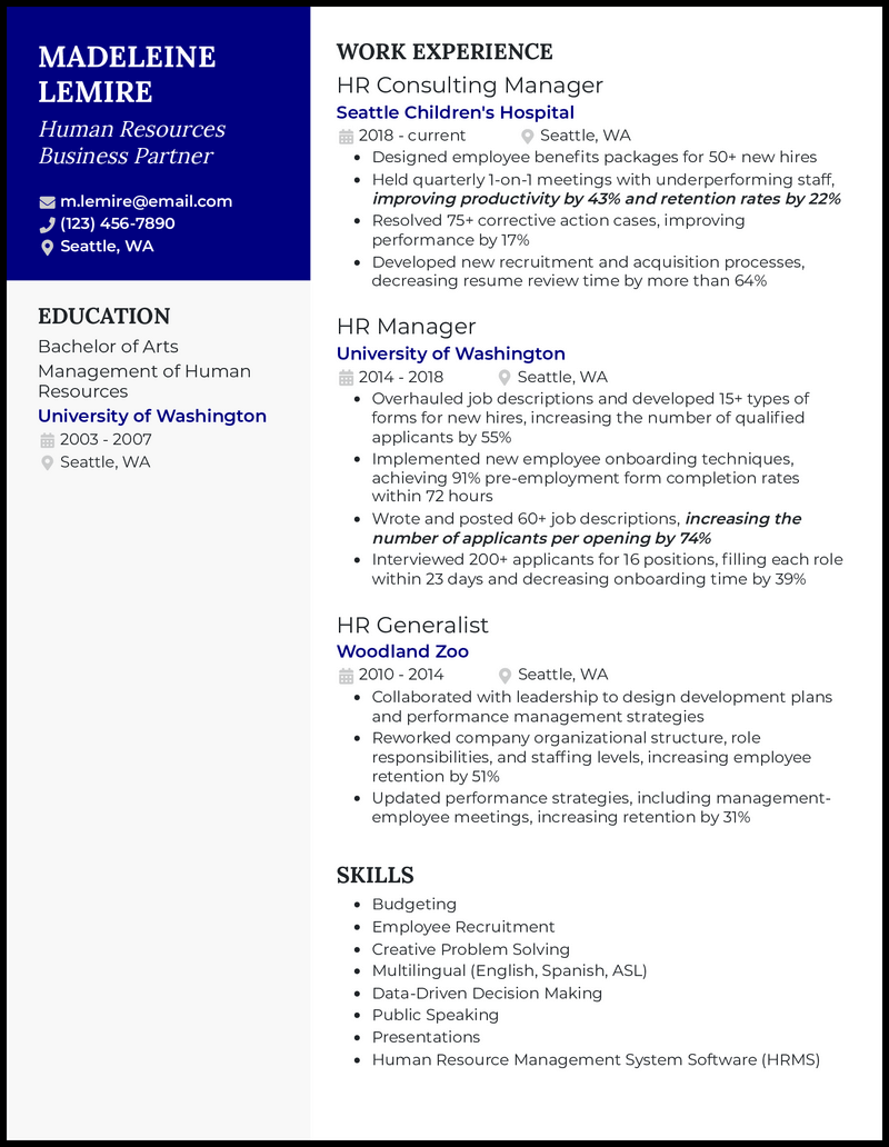 3 Human Resources (HR) Business Partner Resume Examples